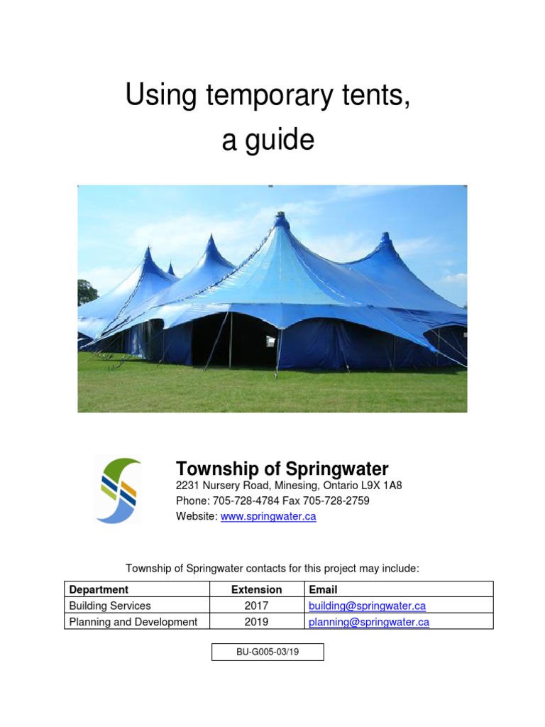 Using Temporary Tents, A Guide: Township of Springwater | PDF | Tent ...
