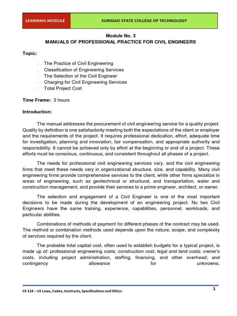 Module 3 MANUALS OF PROFESSIONAL PRACTICE FOR CIVIL ENGINEER | PDF ...