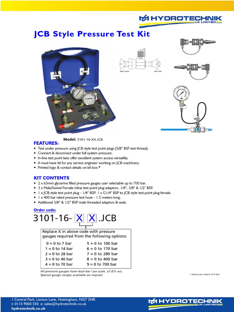 JCB Style Pressure Testing Kit Data Sheet | PDF