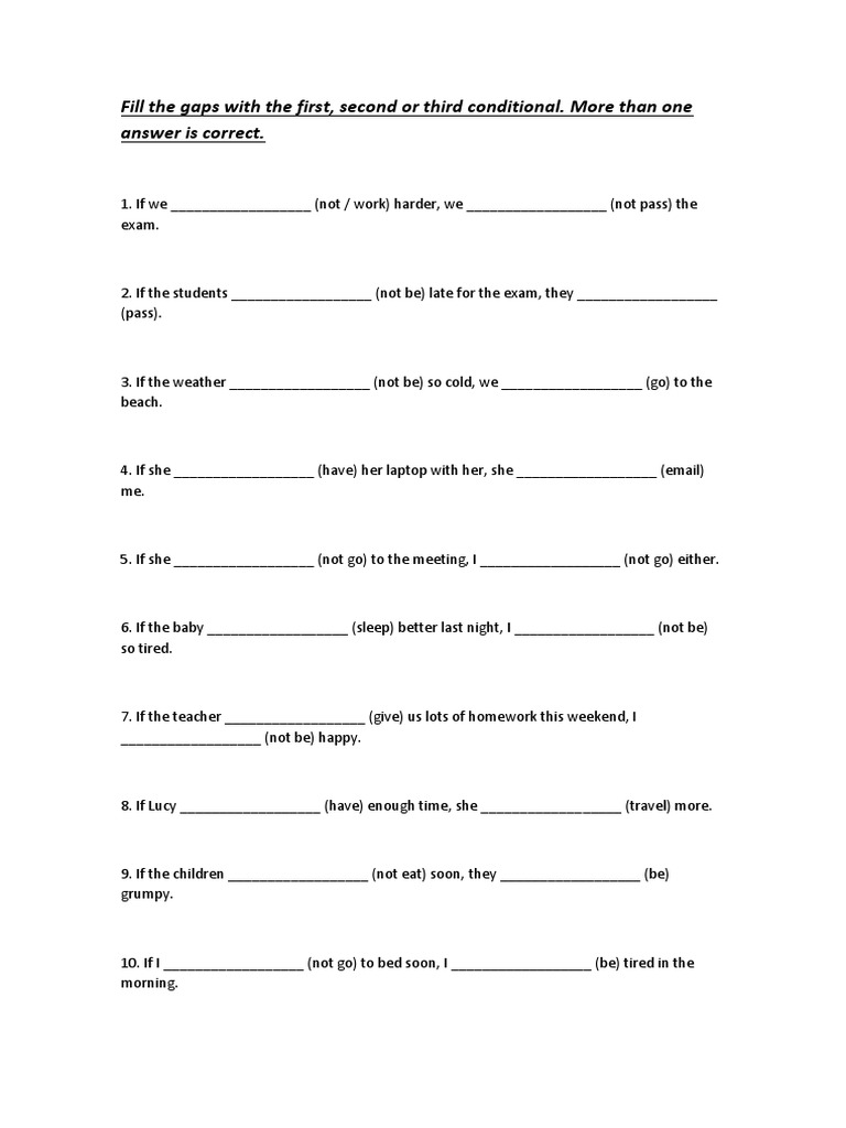 Conditional Sentences: Practice Filling in Gaps with the First, Second ...