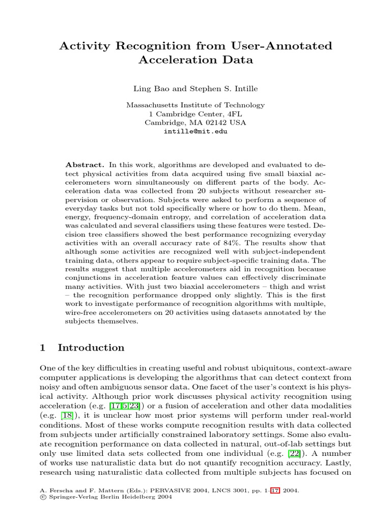 32 - Activity Recognition From User-Annotated Acceleration Data | PDF | Accelerometer | Fast ...