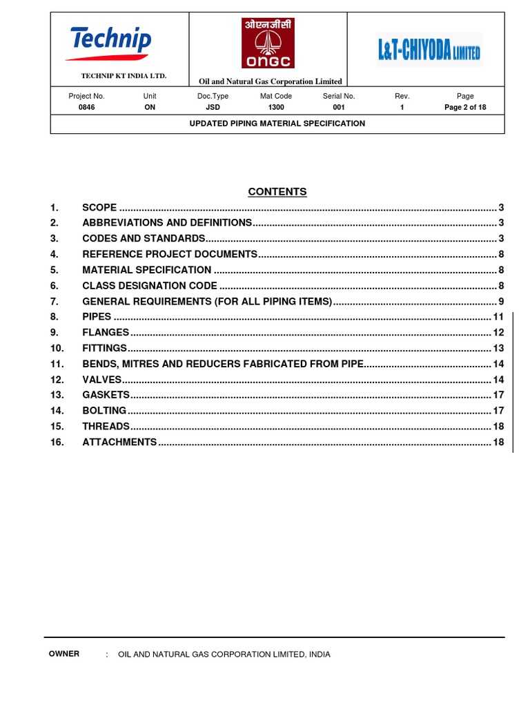 ONGC Updated Piping Material Specification | PDF | Pipe (Fluid ...