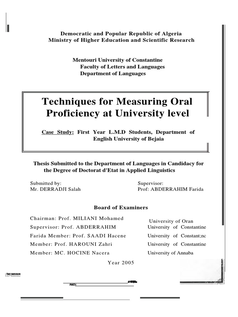 Techniques For Measuring Oral Proficiency | PDF | Educational ...