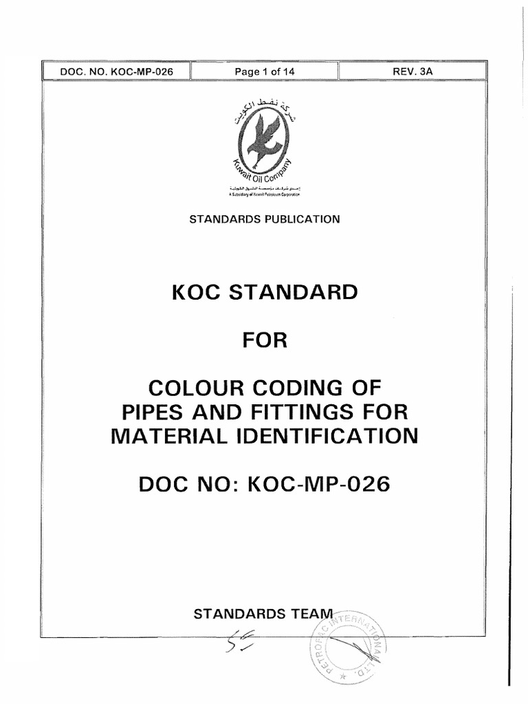 Koc Standard FOR Colour Coding of Pipes and Fittings For Material ...