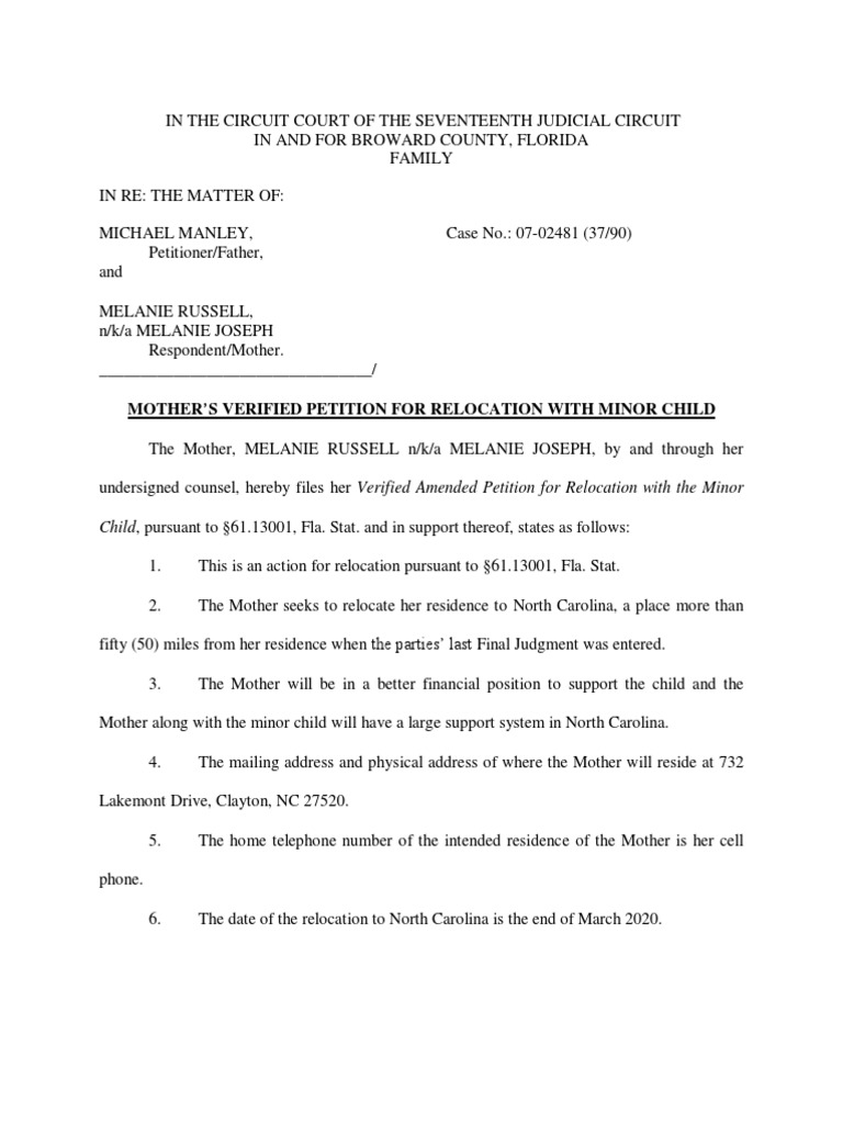 Proposed Relocation Petitions | PDF | Notary Public | Attorney's Fee
