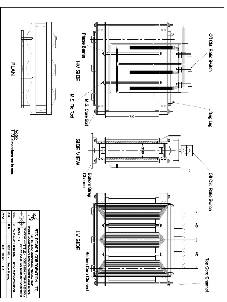 Core & Coil Internal Assembly of 1250 KVA-Model | PDF