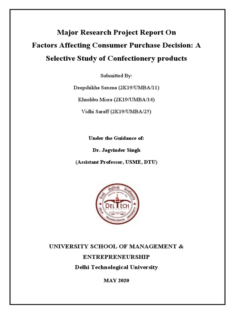 Final Major Research Project Report | PDF | Confectionery | Survey ...