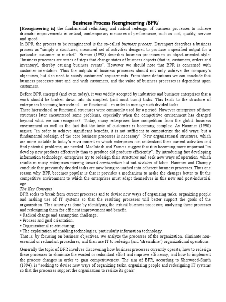 Business Process Reengineering | PDF | Business Process | Employment