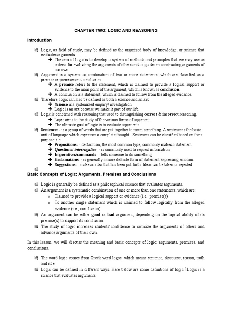 Chapter 2 2013 Phil 101-CHAPTER TWO LOGIC AND REASONING | PDF | Logical ...