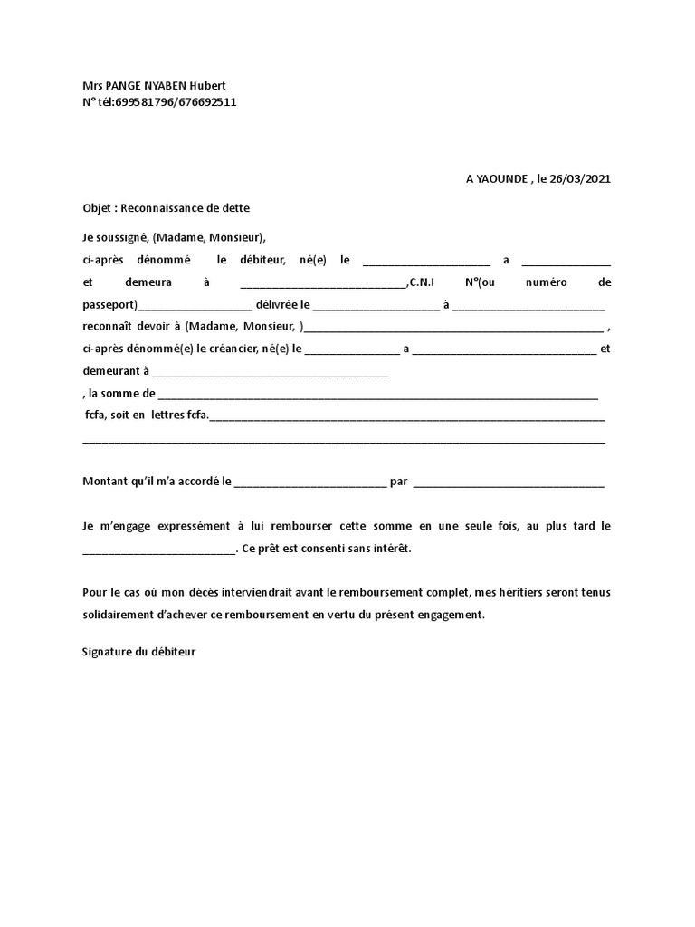 Modèle de reconnaissance de dette | PDF