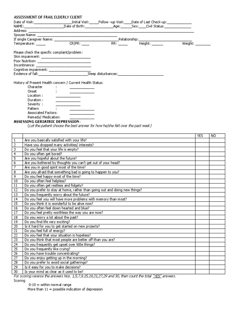 Assessment of Frail Elderly Client | PDF | Dentures | Tooth