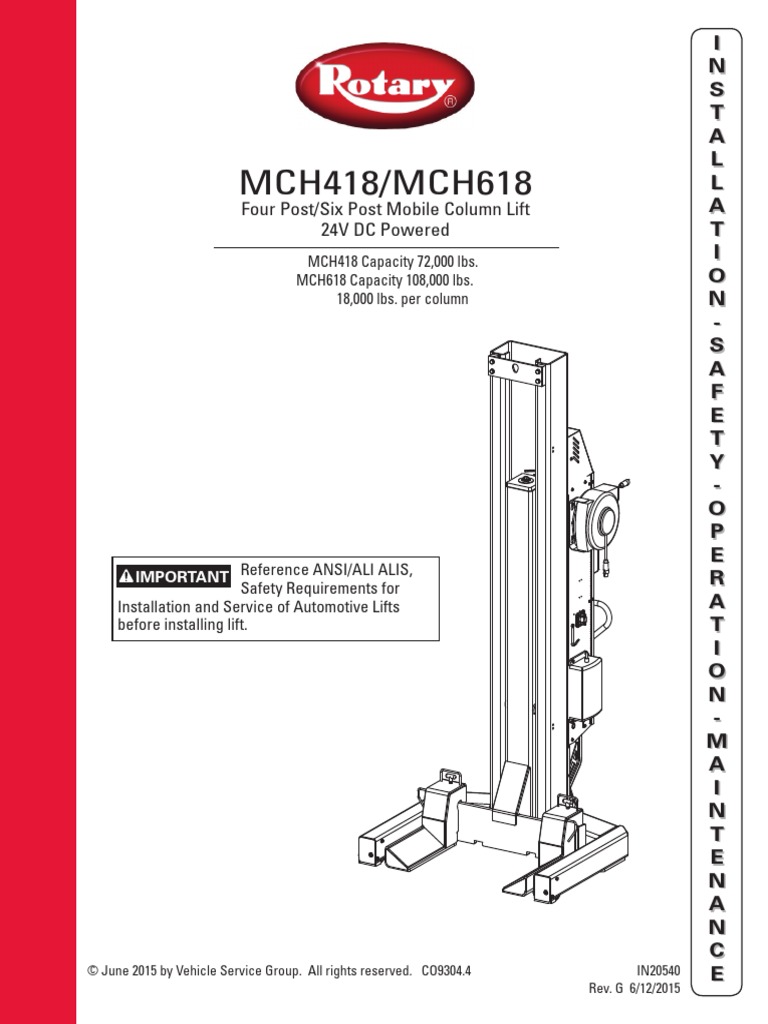 MCH418/MCH618: Four Post/Six Post Mobile Column Lift 24V DC Powered ...