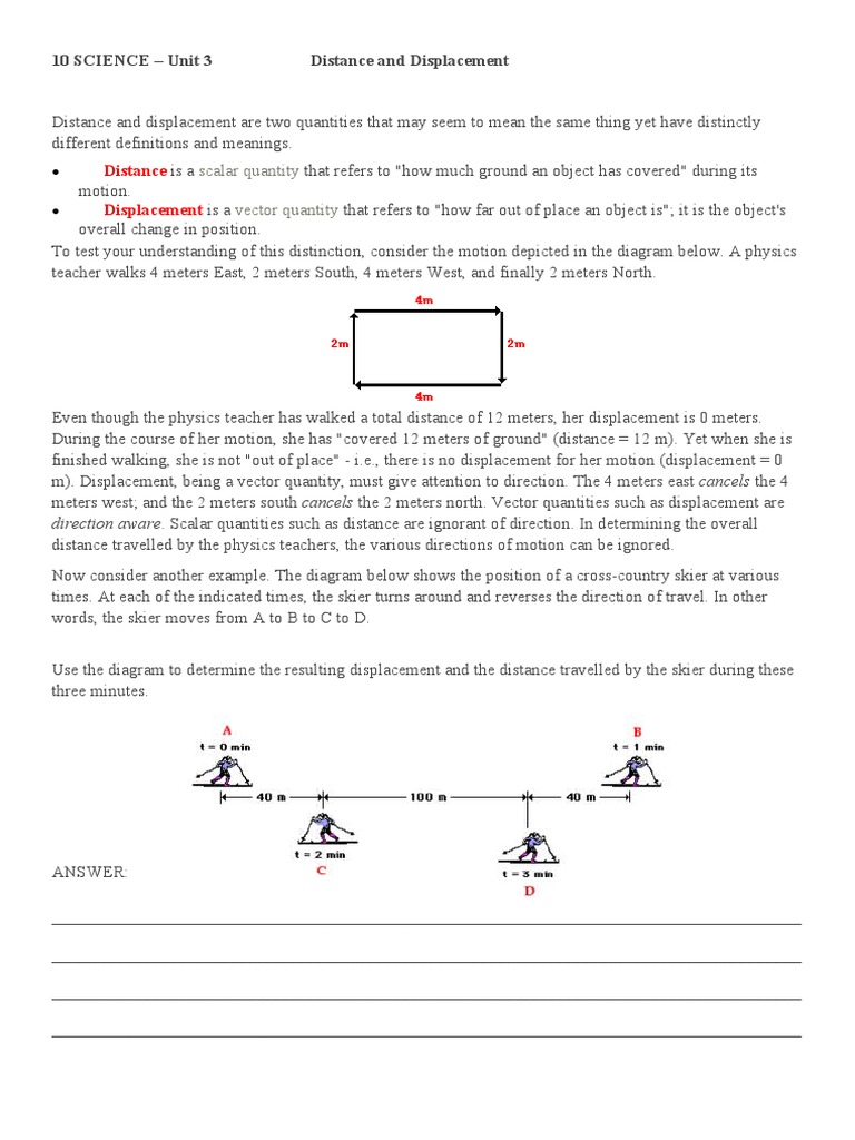 Distance Displacement: Scalar Quantity Vector Quantity | PDF | Distance ...