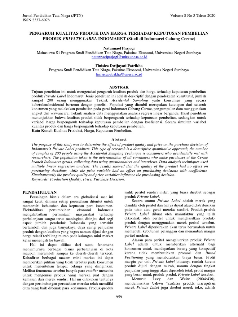 Pengaruh Kualitas Produk Dan Harga Terhadap Keputusan Pembelian | PDF