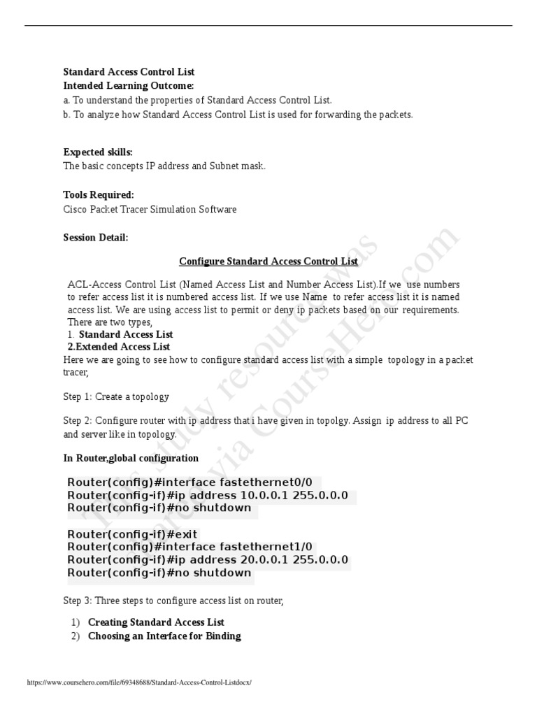 Standard Access Control List | Download Free PDF | Router (Computing) | Ip Address