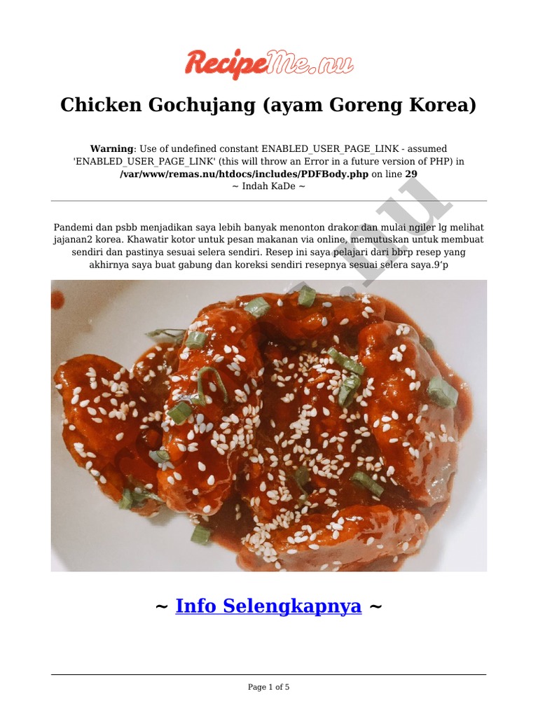 Resep Ayam Gochujang Korea Praktis | PDF