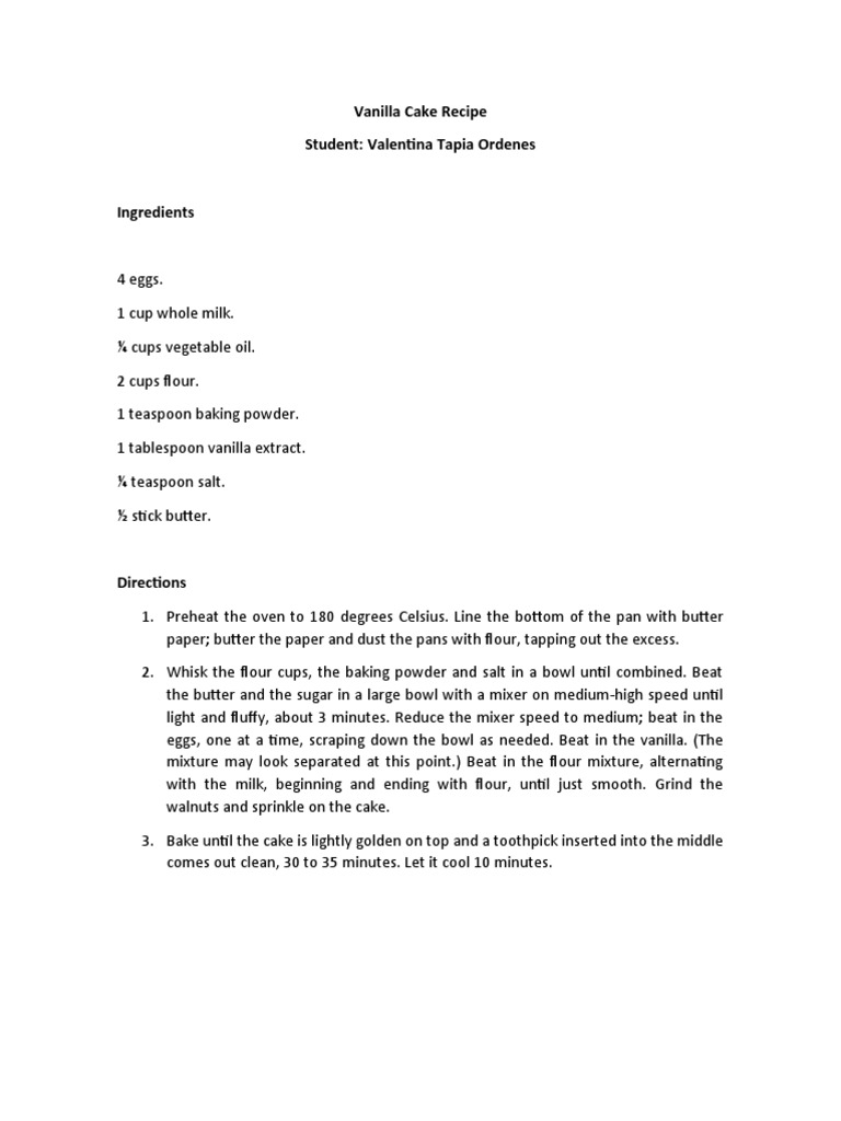 Vanilla Cake Recipe | PDF