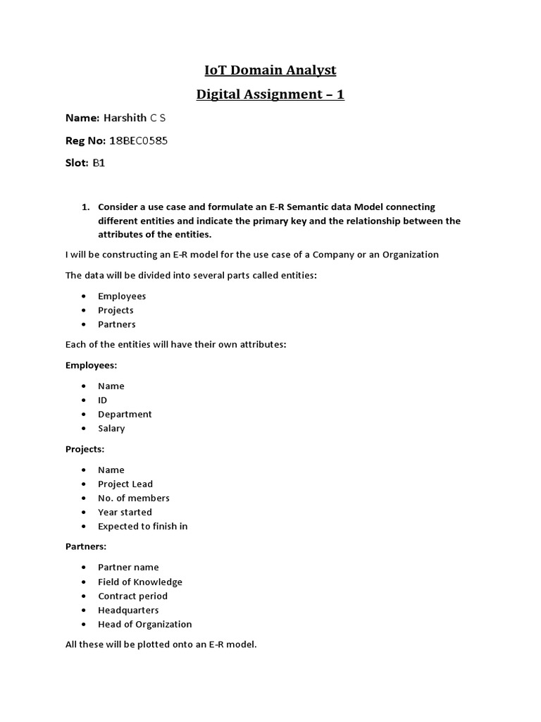 Iot Domain Analyst Digital Assignment - 1: Name: Harshith C S Reg No: 18bec0585 Slot: B1 | PDF ...