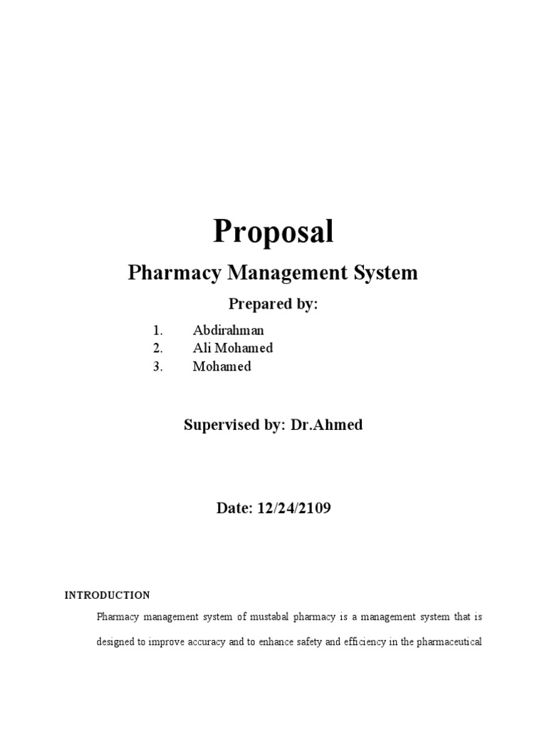 Proposal: Pharmacy Management System | PDF | Pharmacy | Health Care
