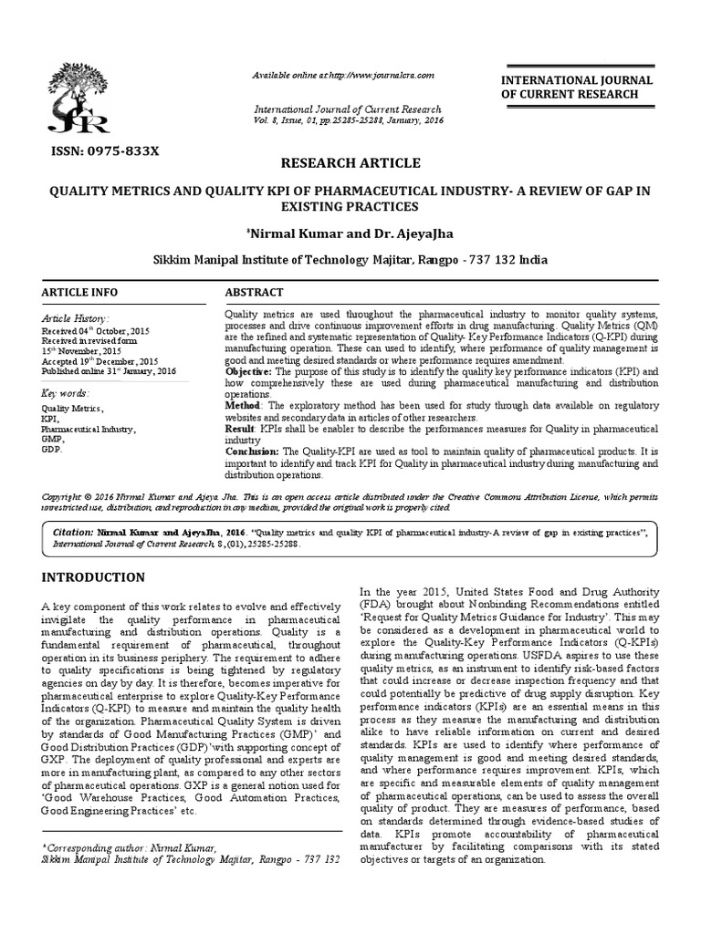 Quality KPI | PDF | Performance Indicator | Food And Drug Administration