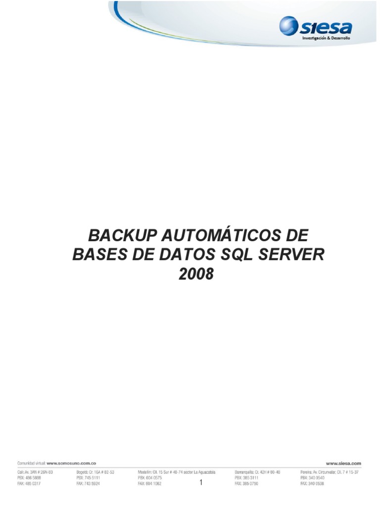 Backup Automático SQL Server 2008 | PDF | Servidor SQL de Microsoft | SQL