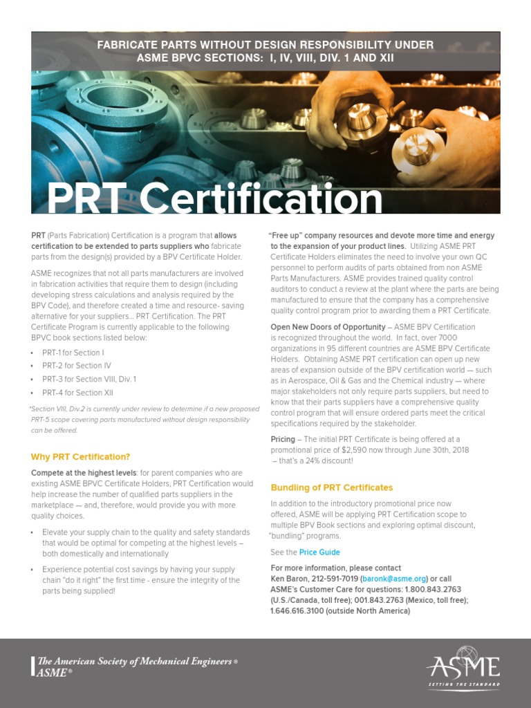 PRT Certification: Fabricate Parts Without Design Responsibility Under ...