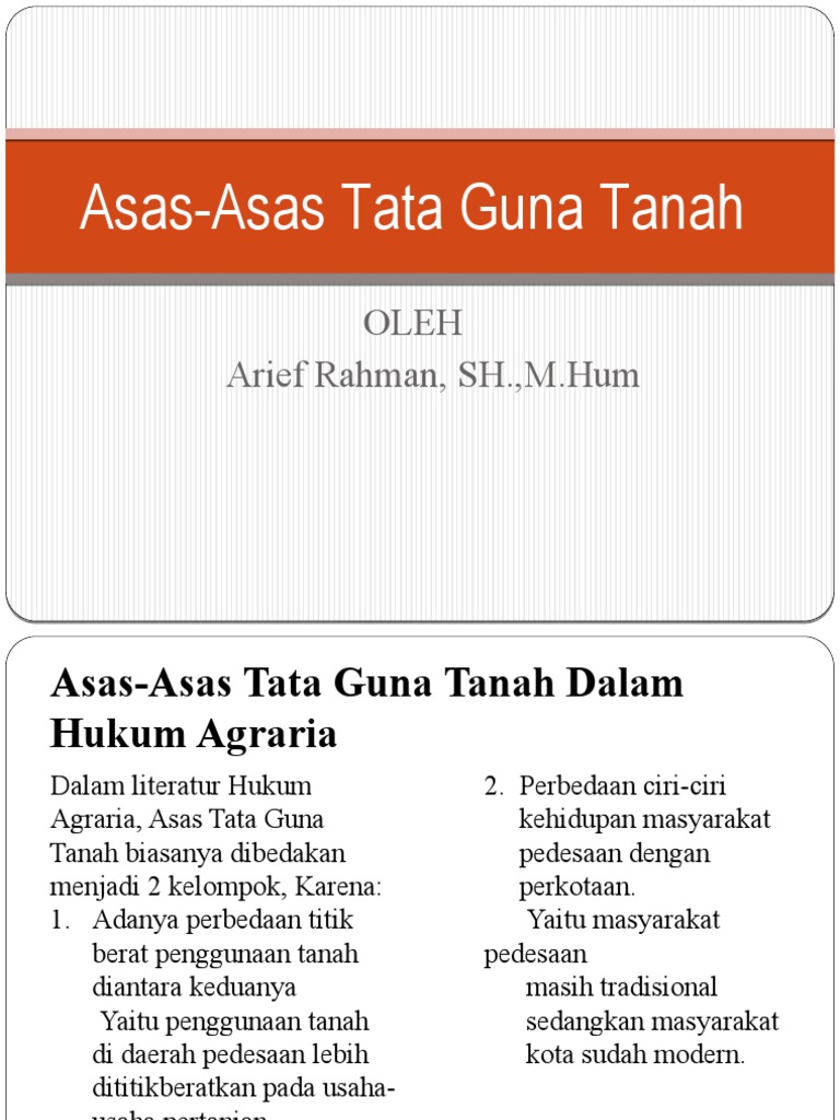 Asas Tata Guna Tanah dalam Hukum Agraria | PDF