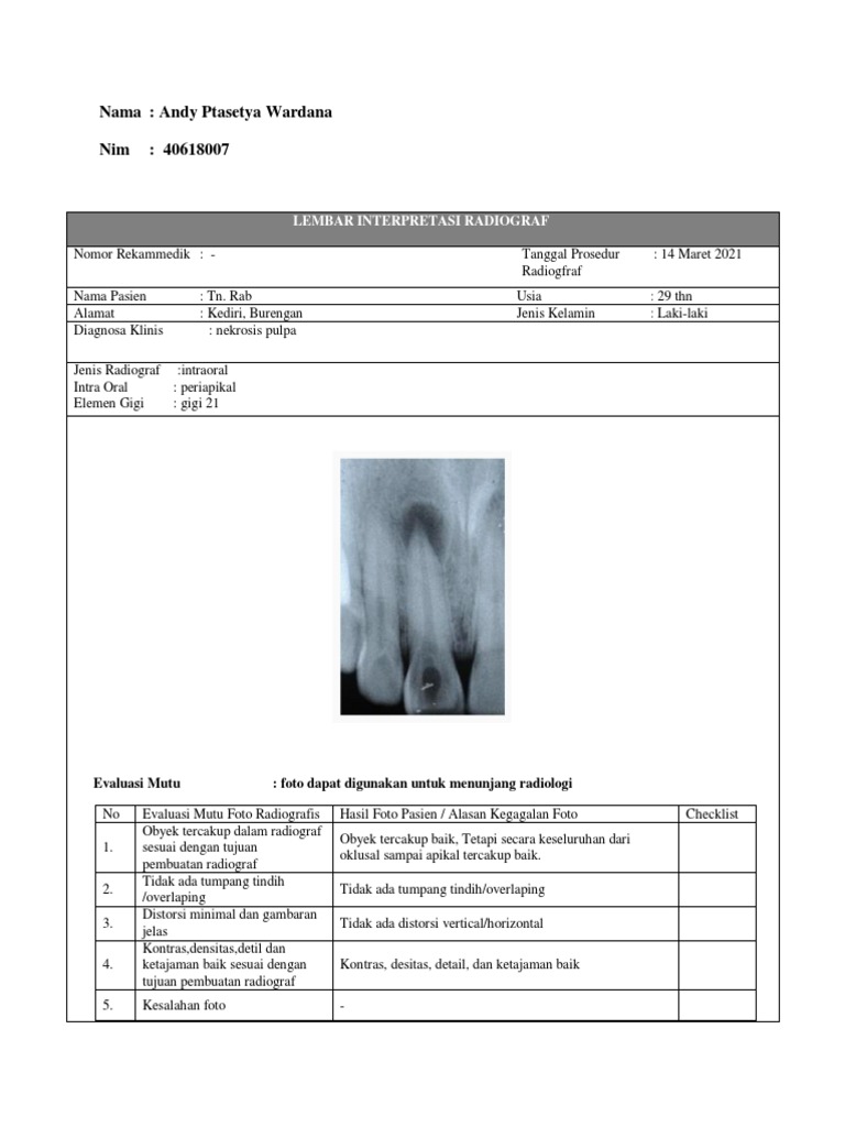 Interpretasi Radiografi Periapikal Anterior Rahang Atas (Senin, 15 ...
