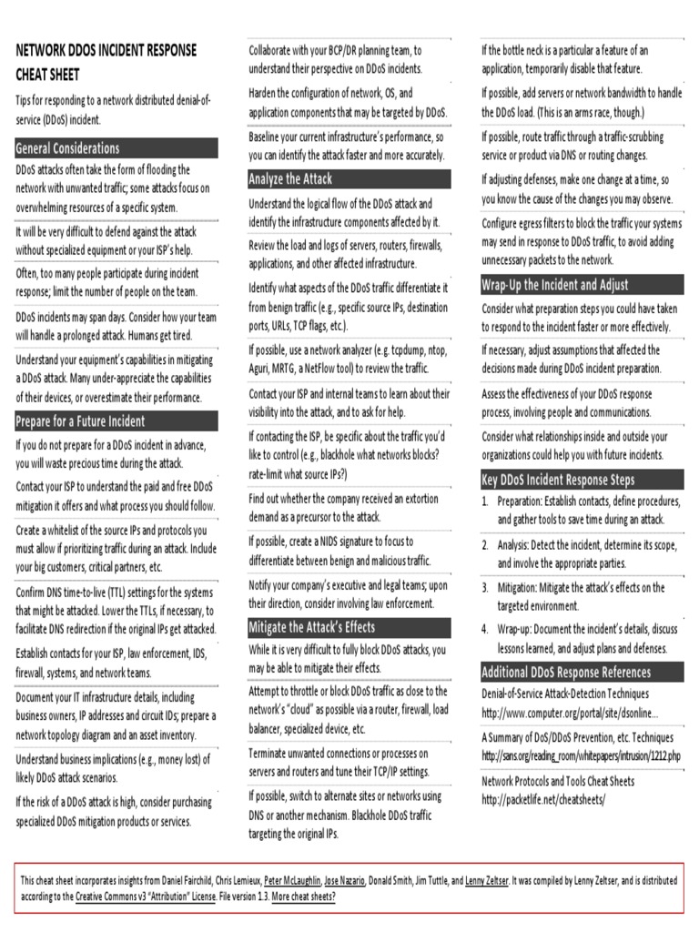 Network DDoS Incident Response Cheat Sheet | Download Free PDF | Denial ...