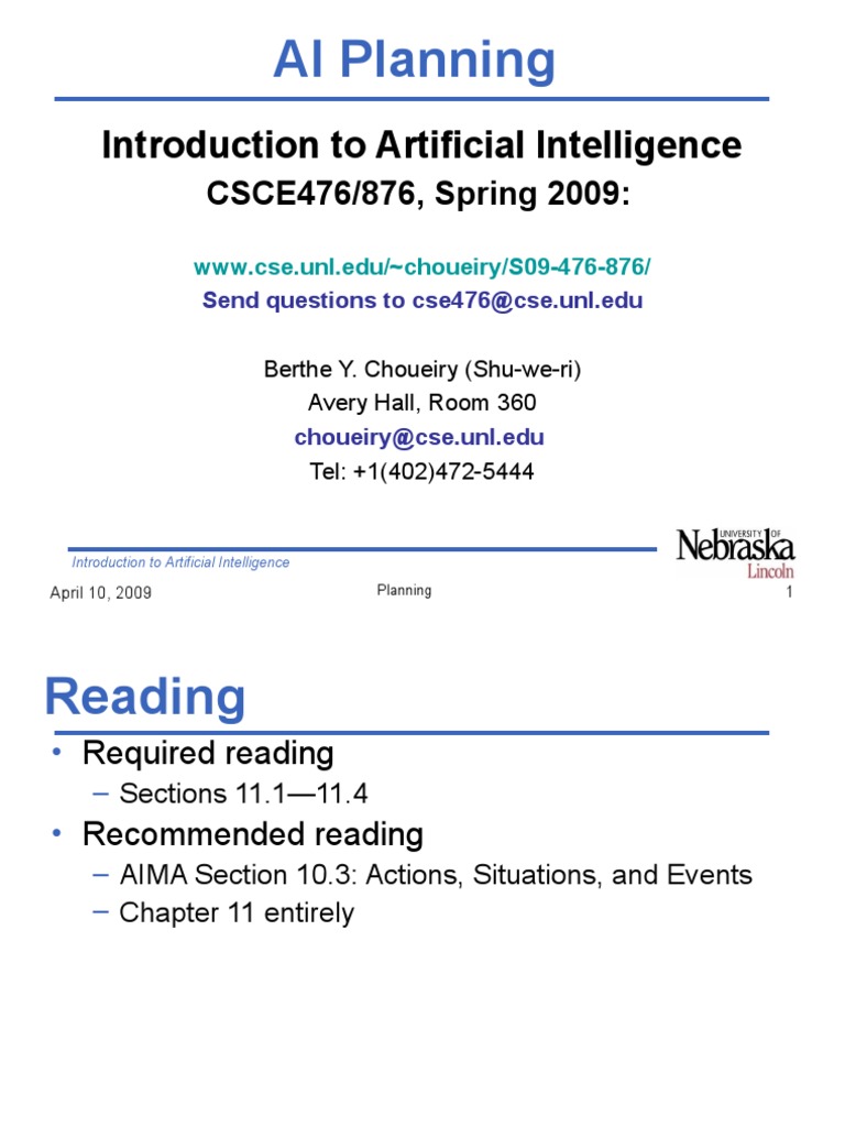 AI Planning: Introduction To Artificial Intelligence | PDF | Applied Mathematics | Theoretical ...
