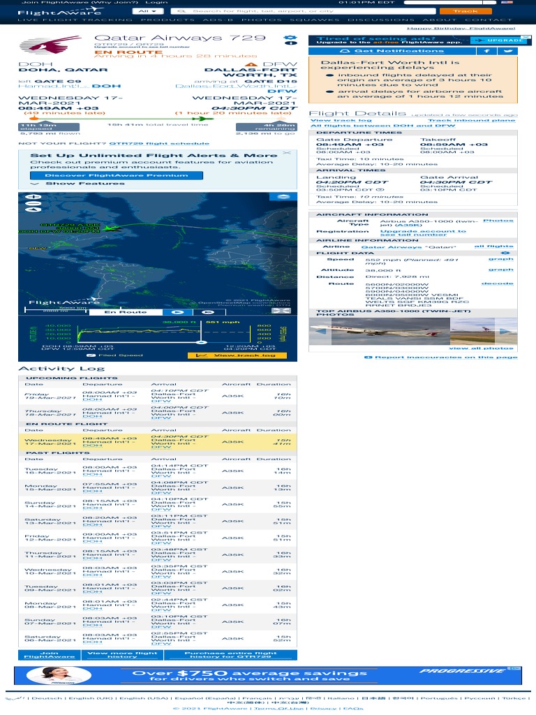 QR729 (QTR729) Qatar Airways Flight Tracking and History - FlightAware ...