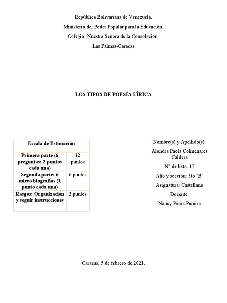 Tipos de Poesía Lírica | PDF | Poesía