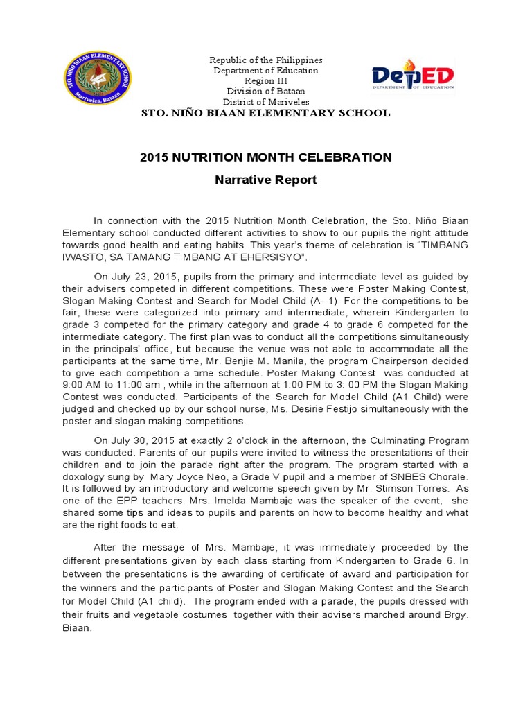 2015 Nutrition Month Celebration Narrative Report | Download Free PDF ...