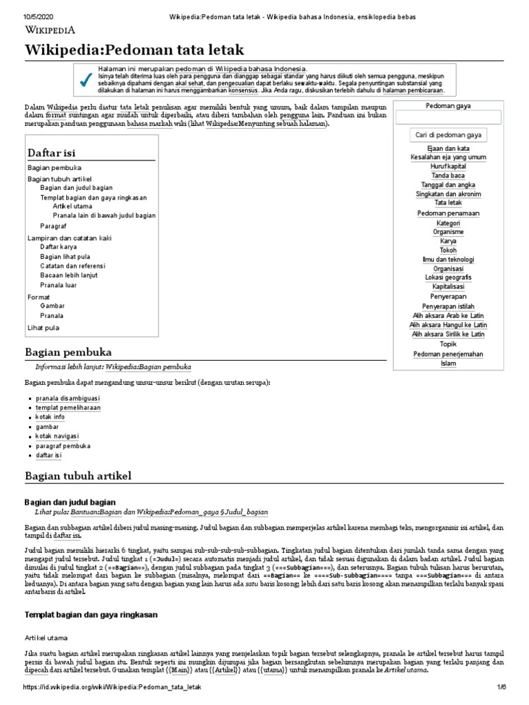 Pedoman Tata Letak Wikipedia Indonesia | PDF