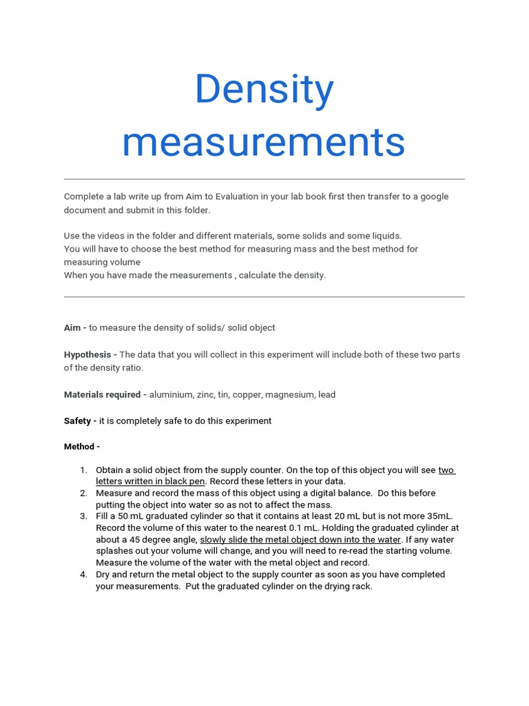 Activity 9.2 Density Measurements | PDF | Density | Experiment