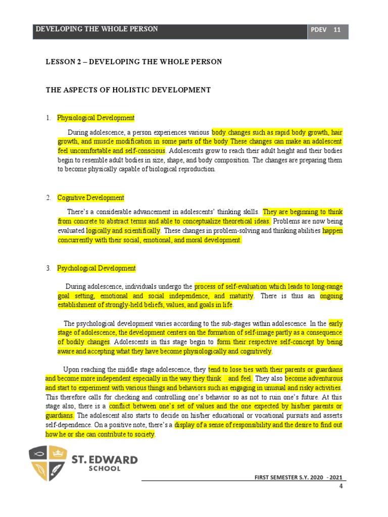Developing The Whole Person Pdev 11 | PDF | Adolescence | Feeling