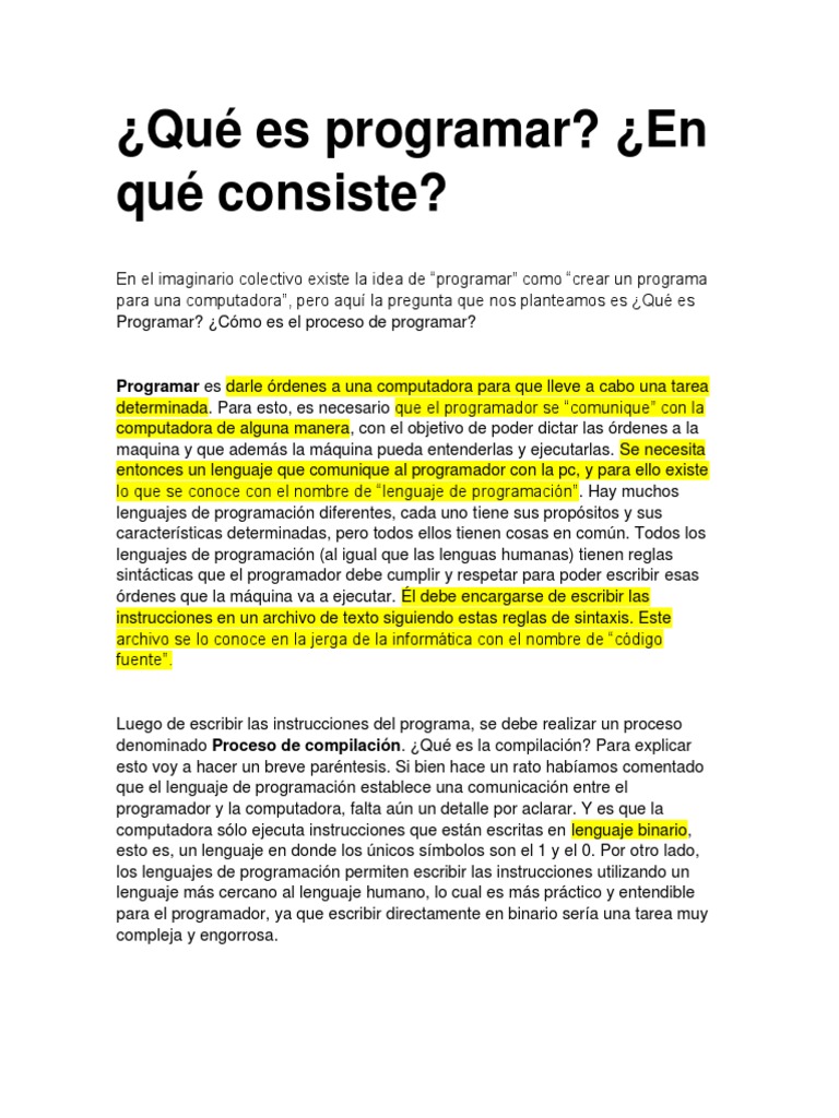 Qué es programar | PDF | Programación de computadoras | Programa de ...