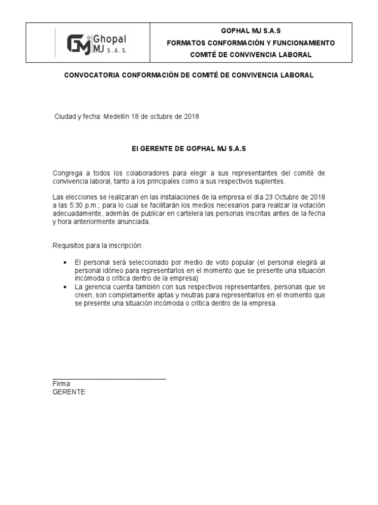 7 Formatos Comite de Convivencia Laboral | PDF | Votación | Elecciones