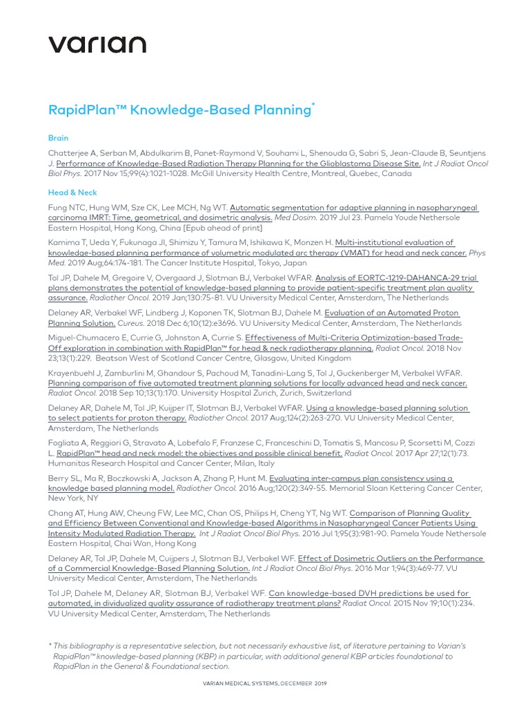 Rapidplan™ Knowledge-Based Planning: Brain | PDF | Radiation Therapy | Health Care