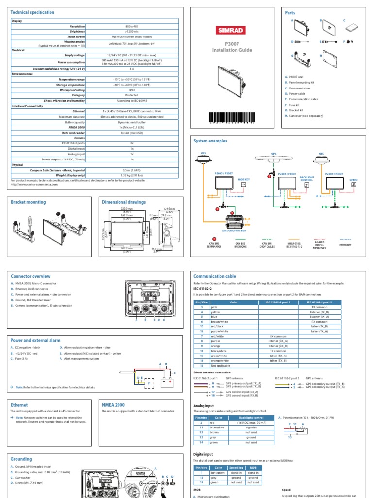 Simrad p3007 Installation Guide | PDF | Electrical Connector | Electronics