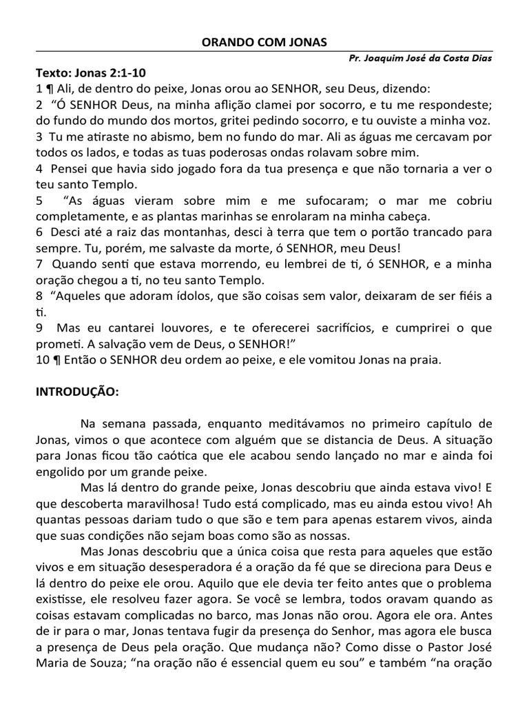 Orando Com Jonas | PDF | Jonas | Deus