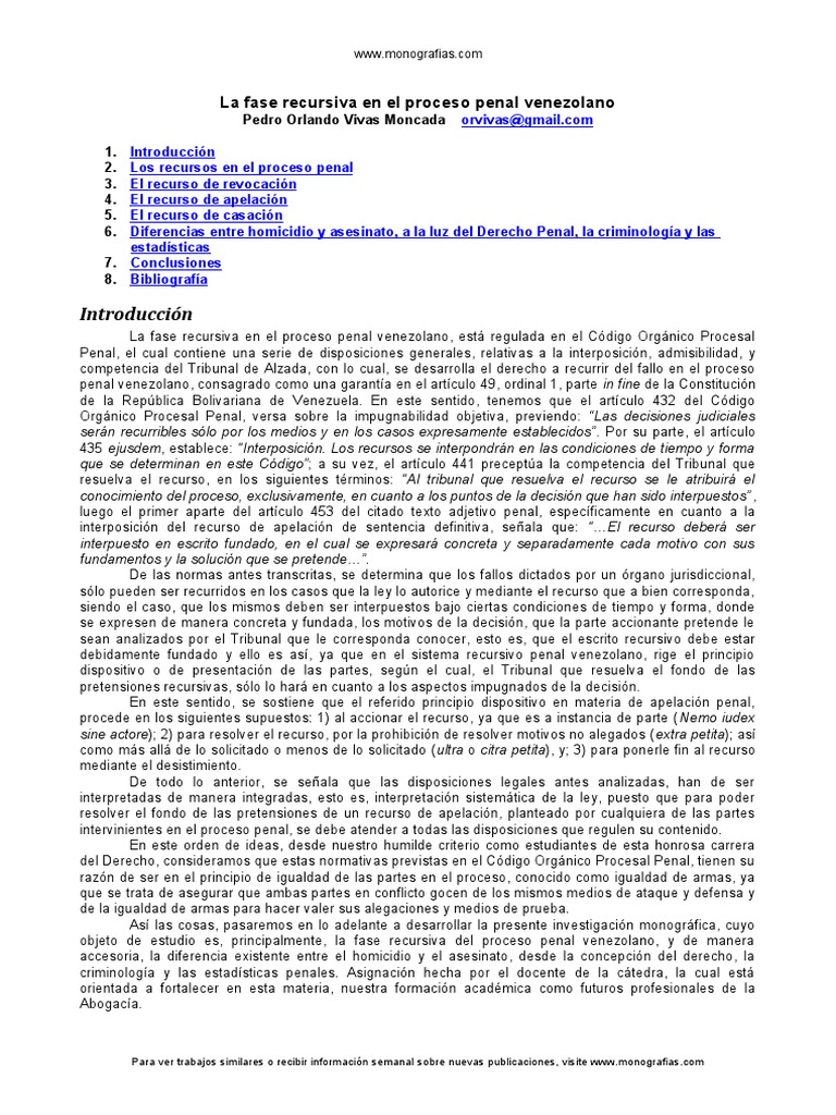 Fase Recursiva Proceso Penal Venezolano | PDF | Sentencia (ley) | Apelación