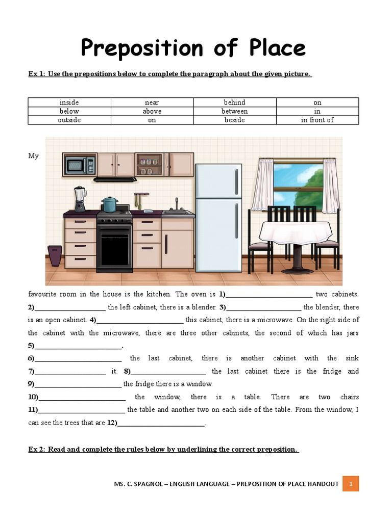 Ms. C. Spagnol - English Language - Preposition of Place Handout | PDF