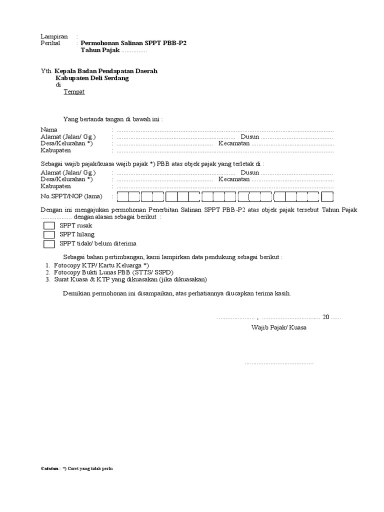 Form Permohonan Salinan SPPT PBB-P2 | PDF | Hukum | Komputer