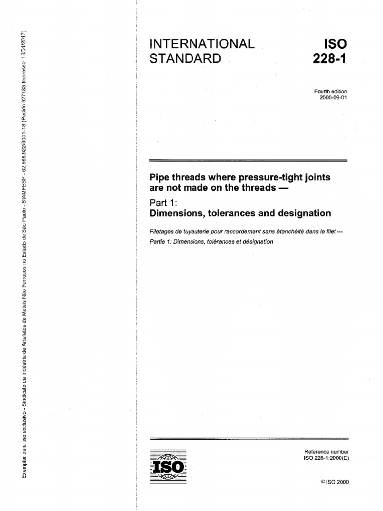 228-1 - Set - 00 - IsO - Pipe - Threads Where Pressure-Tight Joints Are ...