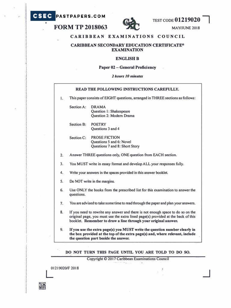 CSEC English B June 2018 p2 | PDF | To Kill A Mockingbird | The Tempest