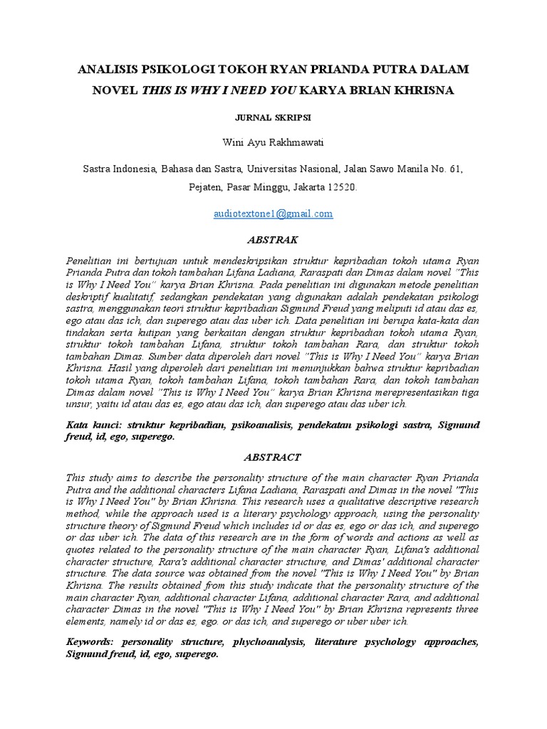 Jurnal Skripsi - Analisis Psikologi Tokoh Ryan Priandra Putra Dalam Novel This Is Why I Need You ...