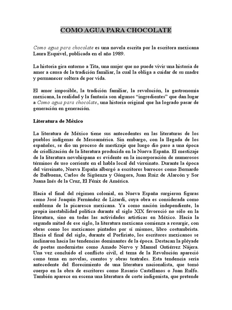 Laura Esquivel: "Como agua para chocolate" | PDF | Clásicos