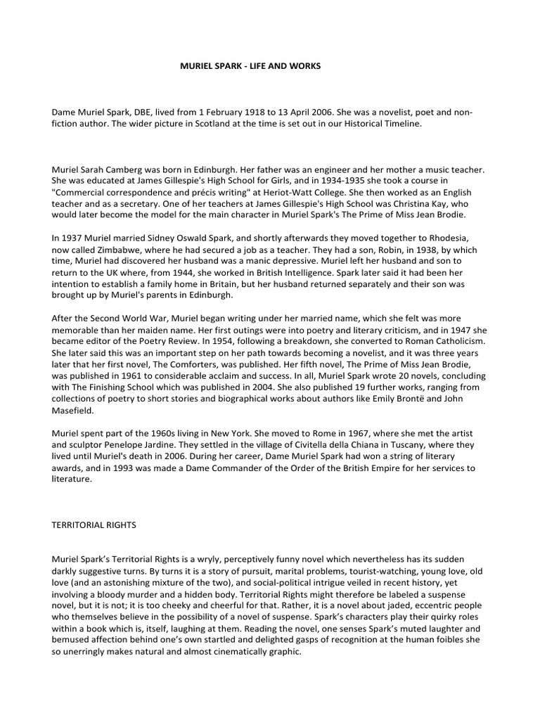 Muriel Spark Life and Works | PDF | Poetry