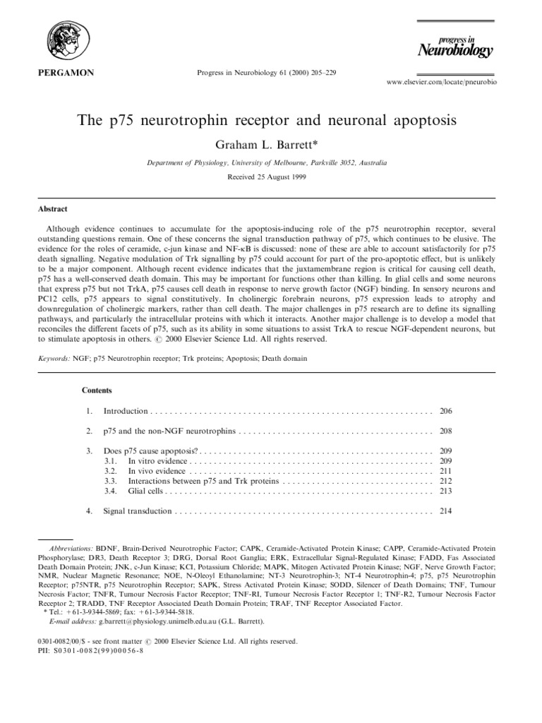 The p75 Neurotrophin Receptor and Neuronal Apoptosis | PDF | Apoptosis ...